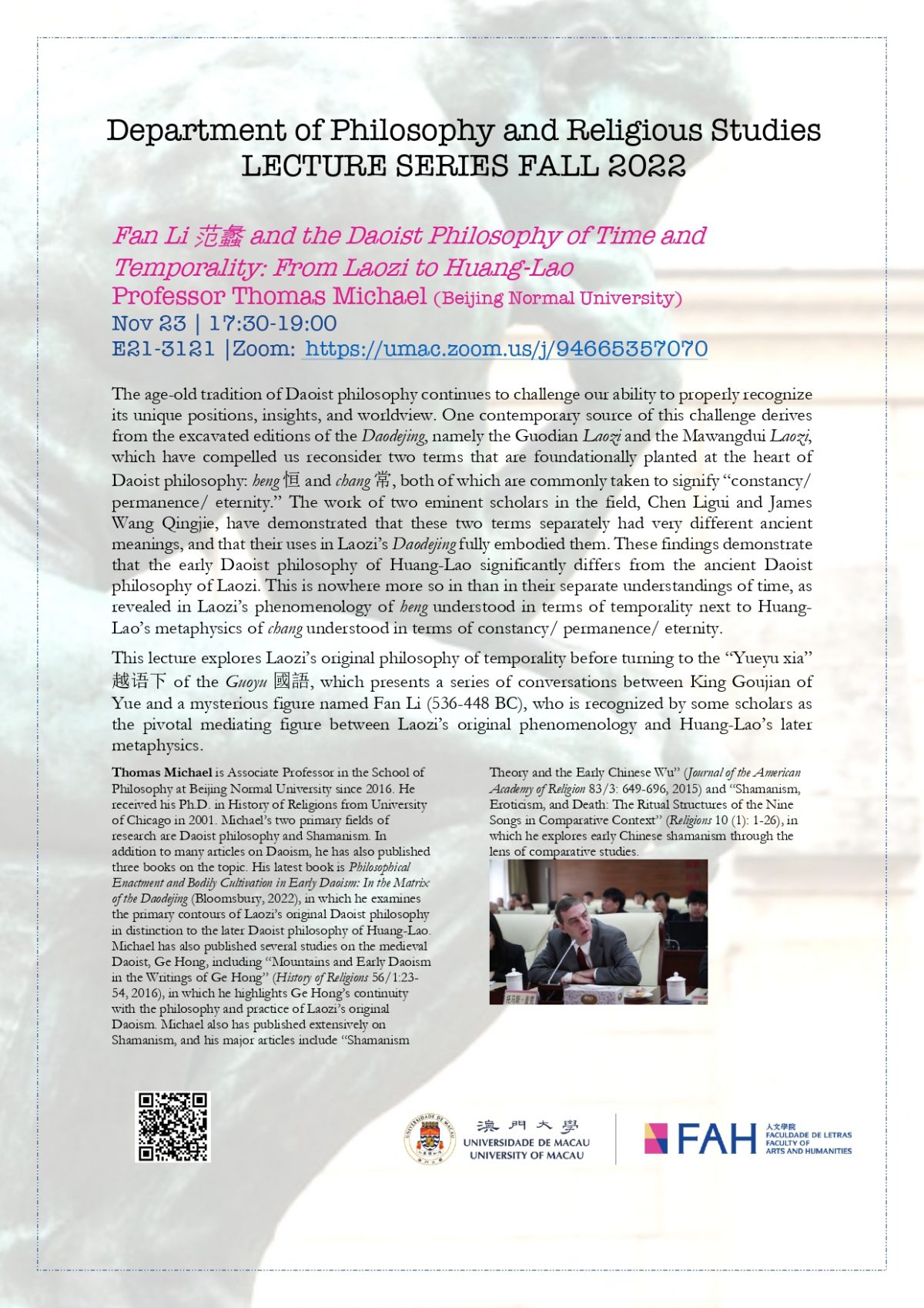 FAH/DPHIL Lecture Series – “Fan Li 范蠡and the Daoist Philosophy of Time ...