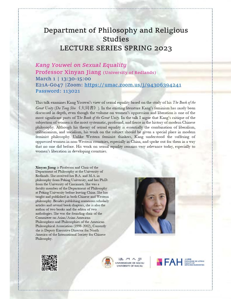 FAH/DPHIL Lecture Series – “Kang Youwei on Sexual Equality” by Prof ... FAH/DPHIL Lecture Series – “Kang Youwei on Sexual Equality” by Prof ...