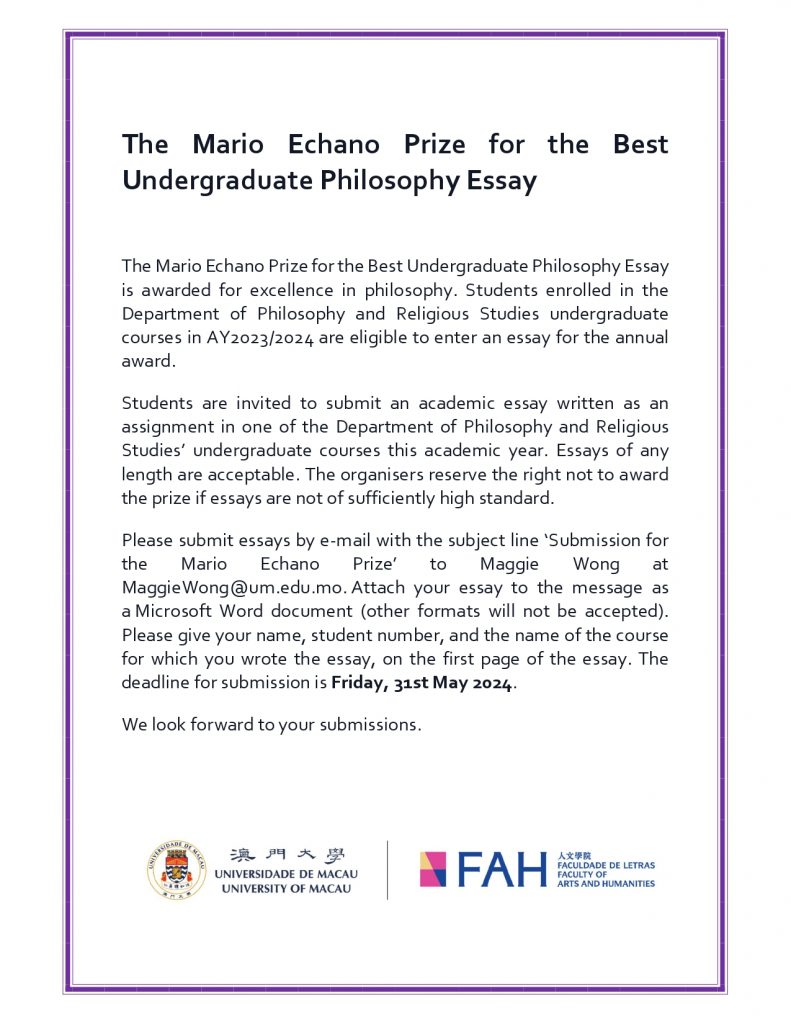 FAH/DPHIL: The Mario Echano Prize for the Best Undergraduate Philosophy ...