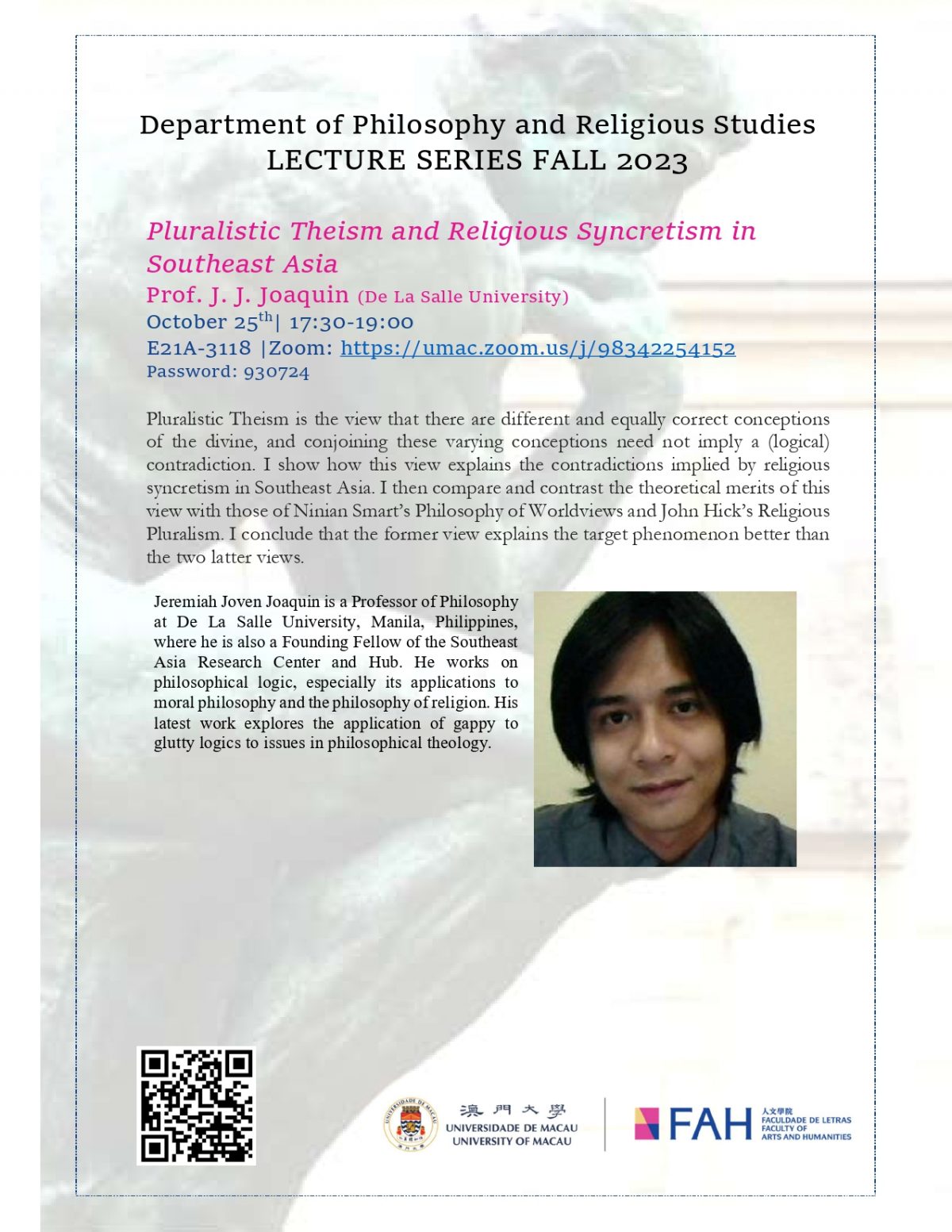 FAH/DPHIL Lecture Series – “Pluralistic Theism and Religious Syncretism ... FAH/DPHIL Lecture Series – “Pluralistic Theism and Religious Syncretism ...