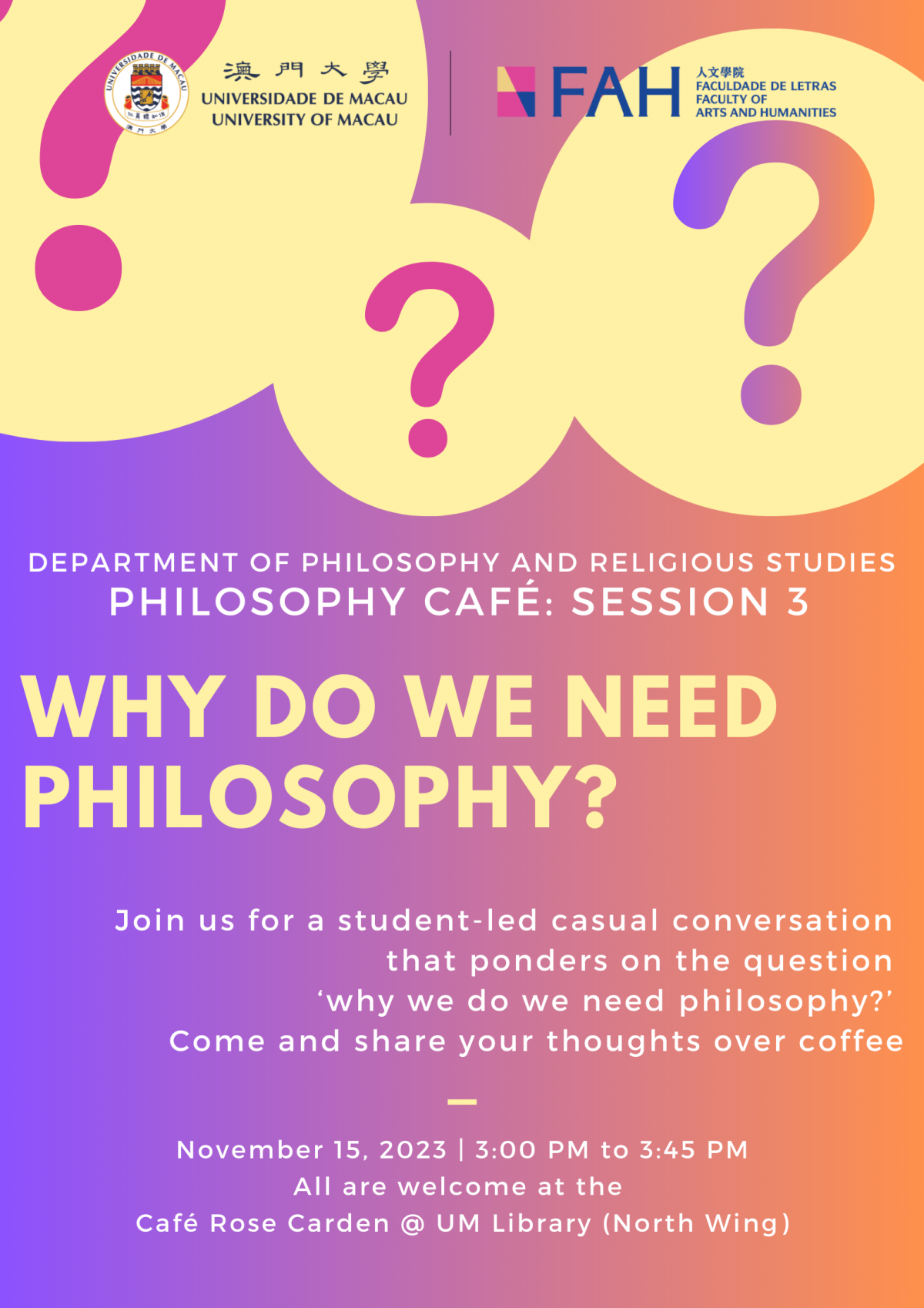 FAH/DPHIL Philosophy Café: Session 3 "Why Do We Need Philosophy?" - Faculty of Arts and ...