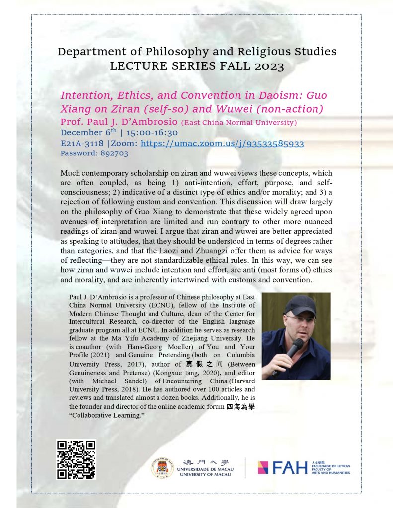 FAH/DPHIL Lecture Series – “Intention, Ethics, and Convention in Daoism ...