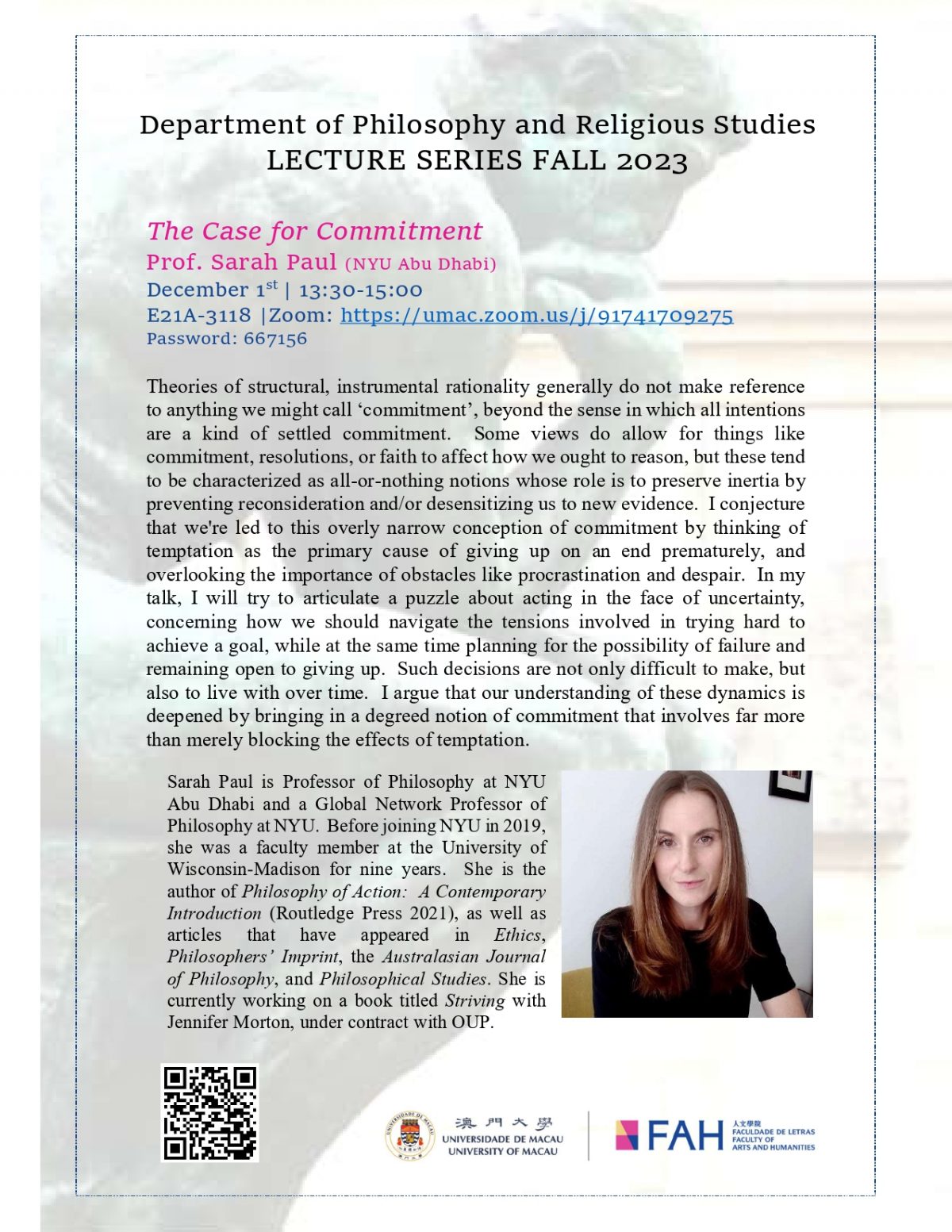 FAH/DPHIL Lecture Series – “The Case for Commitment” by Prof. Sarah Paul, NYU Abu Dhabi ...