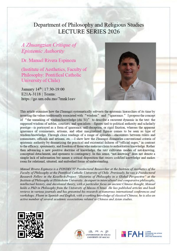 FAH/DPHIL Lecture Series – "A Zhuangzian Critique of Epistemic ...